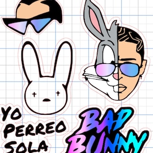 Custom Bahd Bunny Decal 6 Sticker Multicolor Laminated Bundle Pack Size ...