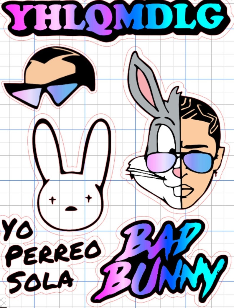 Custom Bahd Bunny Decal 6 Sticker Multicolor Laminated Bundle Pack Size ...