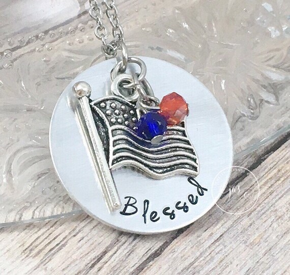 Patriotic Necklace American Flag Jewelry Hand Stamped | Etsy