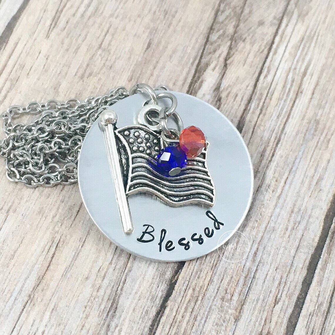 Patriotic Necklace American Flag Jewelry Hand Stamped | Etsy