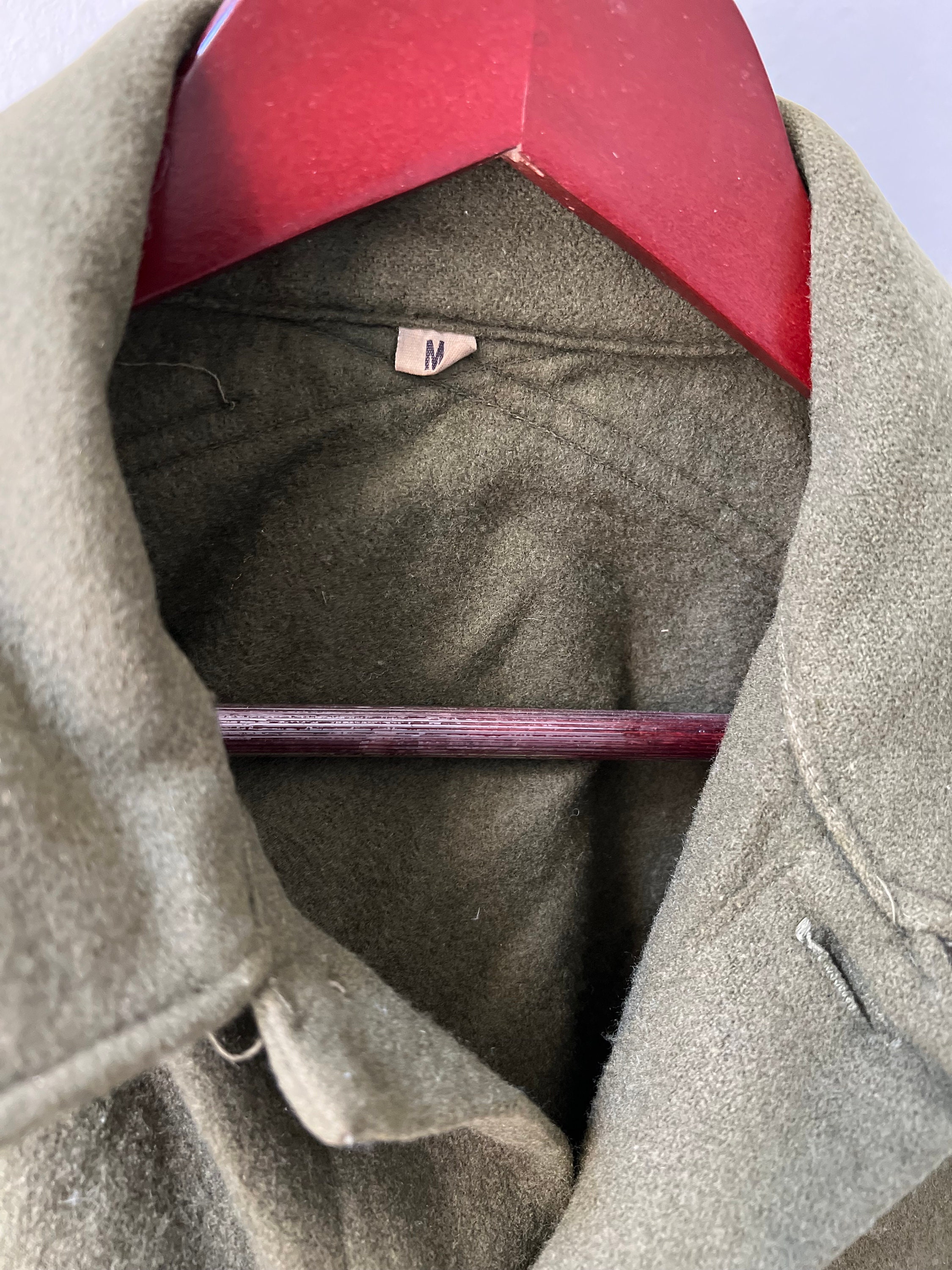 Vintage French Military Field Jacket Soft Well Worn Green Wool With Old ...