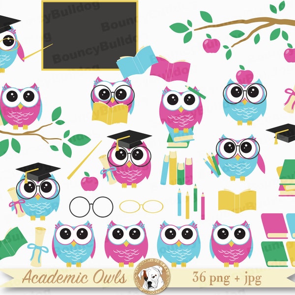 School Owl Clip Art - Etsy