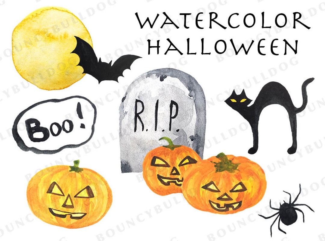 Halloween Clipart Watercolor Halloween Clip Art Pumpkin Jack O Lantern ...