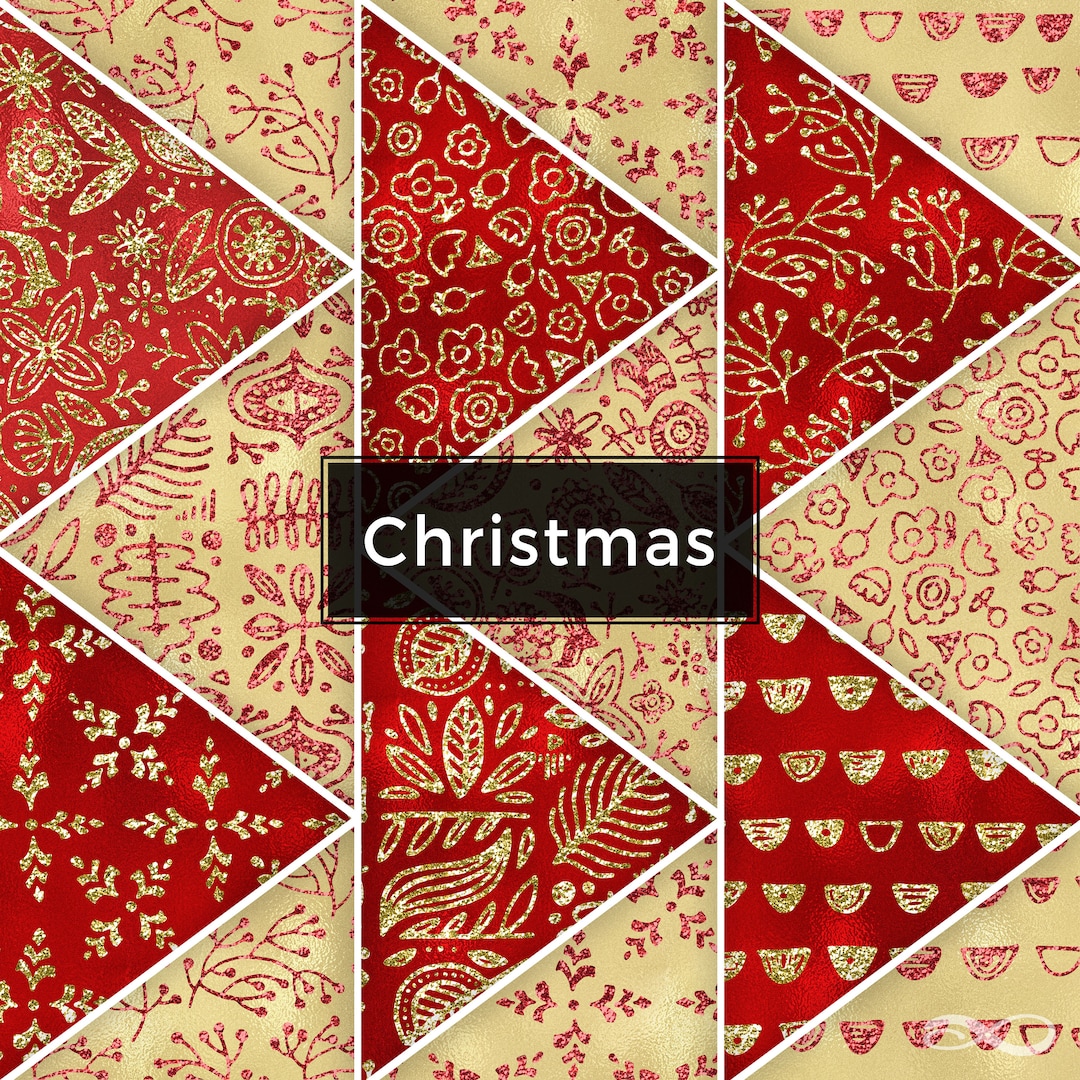 Papel digital de Navidad rojo y dorado con uso comercial - Etsy España