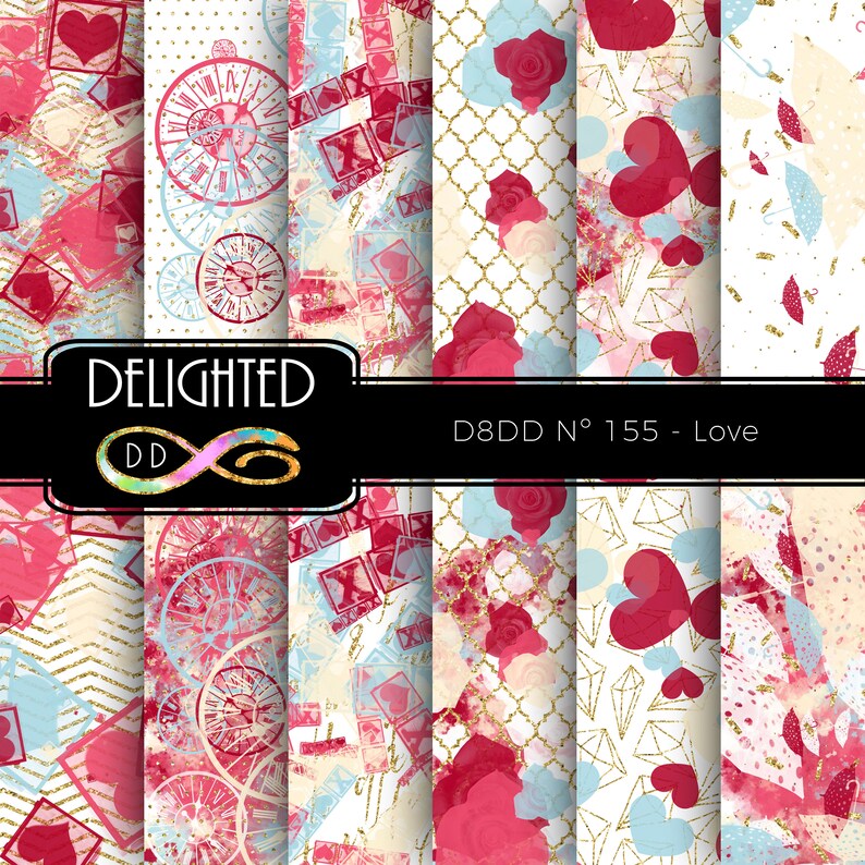 Valentine Day Digital Paper pack love xoxo galaxy hearts gold | Etsy