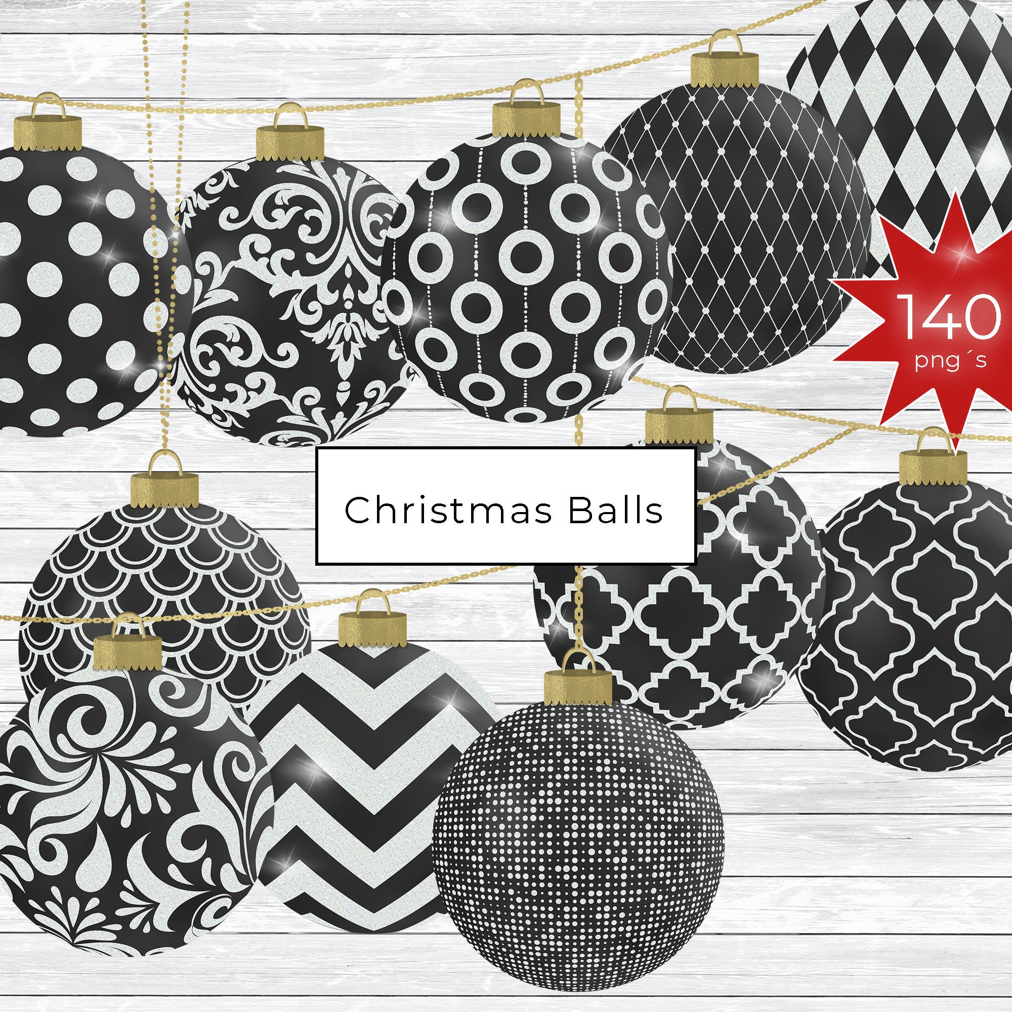 Black And White Christmas Decoration Clipart
