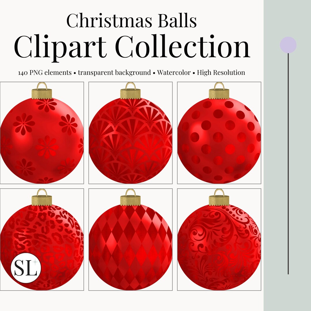 Red Christmas Balls Clipart Set • 140 PNG Ornaments • Transparent ...