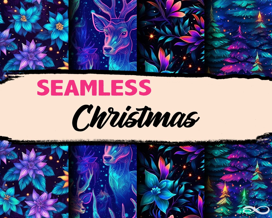 Christmas Neon Pink Seamless Digital Paper: Pink Christmas Patterns for ...