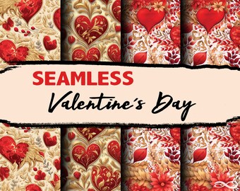 18 Seamless Vintage Hearts Pattern Backgrounds, Digital Paper for ...