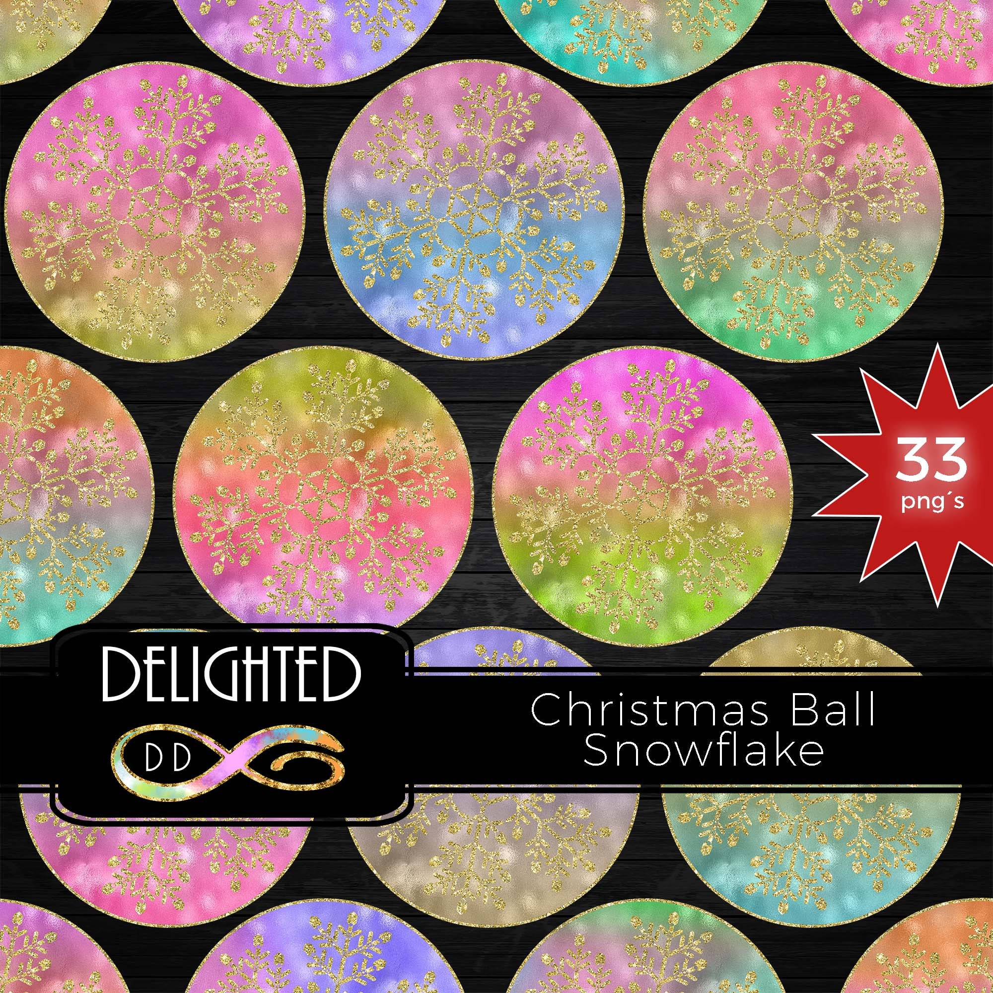 Snowflake Clipart Set Christmas snow ball bauble Clip Art Xmas | Etsy