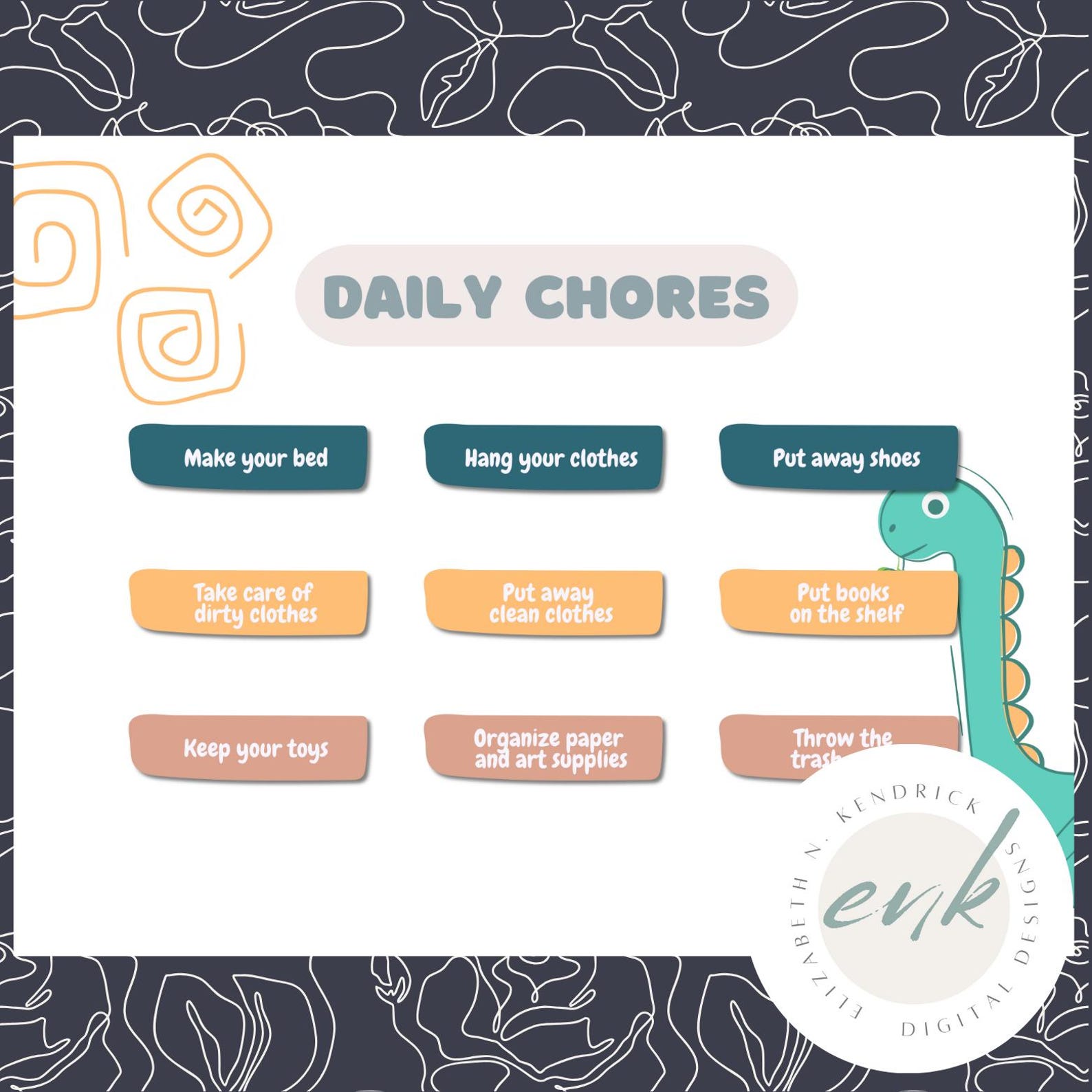 Customizable Colorful Dino Routine Chart Bundle - Etsy