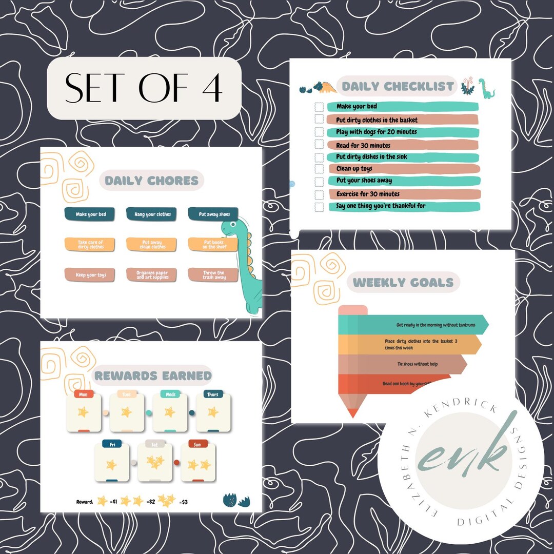 Customizable Colorful Dino Routine Chart Bundle - Etsy