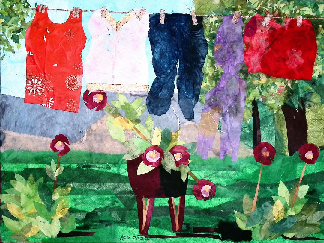Clothesline Collage With Mulberry Paper - Etsy