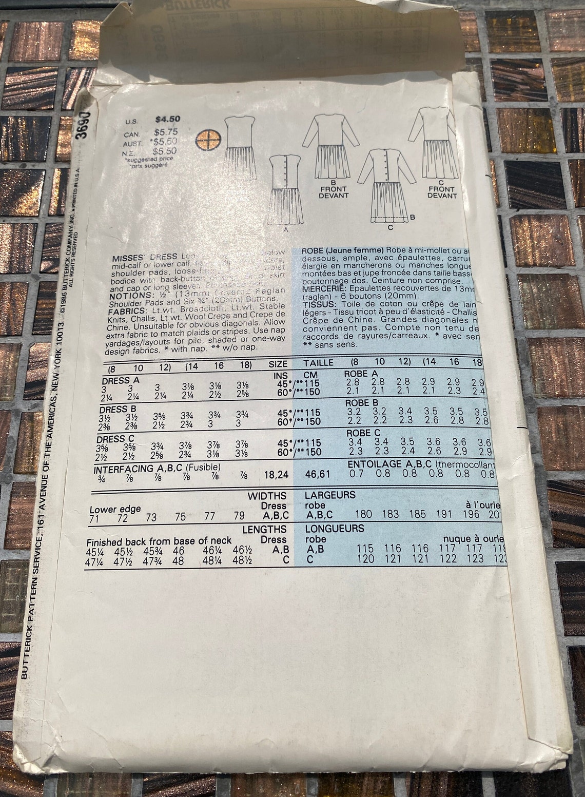 Vintage Butterick Fast & Easy Sewing Pattern 3690 Size 14-18 Misses ...