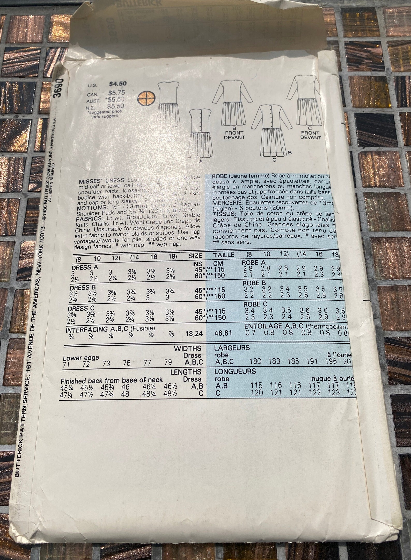 Vintage Butterick Fast & Easy Sewing Pattern 3690 Size 14-18 Misses ...