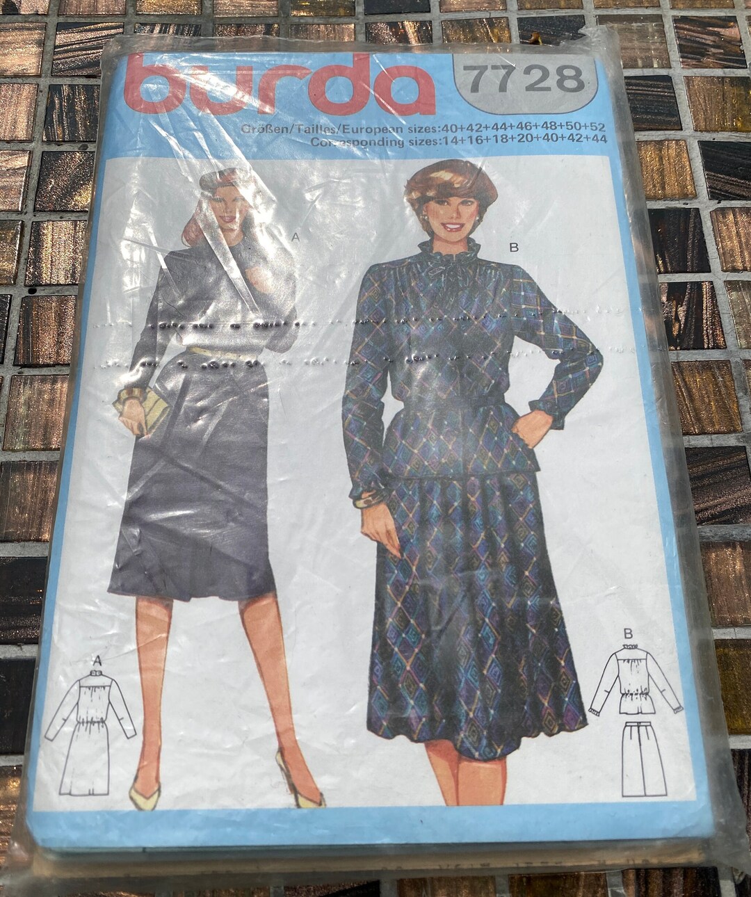 Vintage Burda Sewing Pattern 7728 Size Misses 14-44 Dress or Blouse and ...