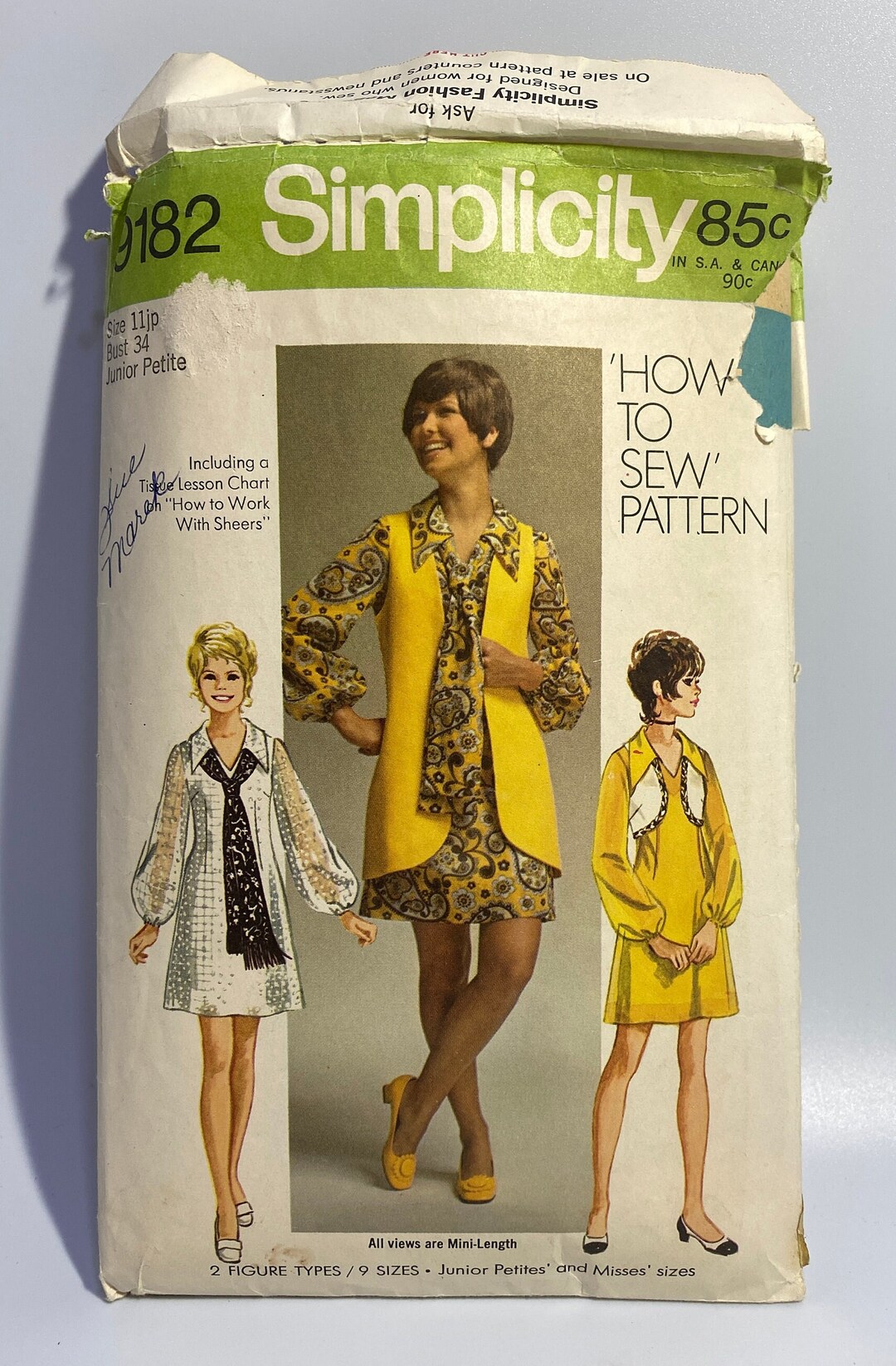 Vintage Simplicity Sewing Pattern 9182 Size 11 JP Junior Petite Misses ...