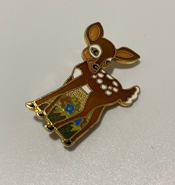 Vintage Aviva Taiwan Enamel Deer Pin 70s - Gem