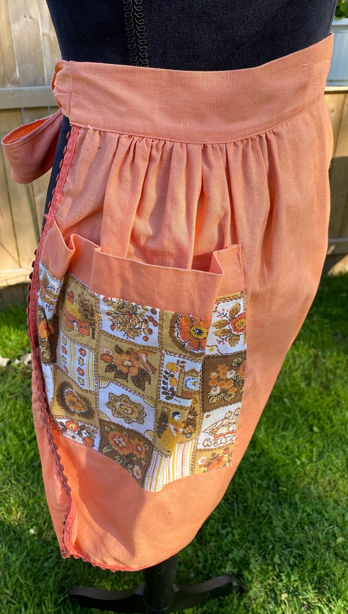 Vintage Peach/orange Waist Tie Apron With 2 Pockets - Etsy