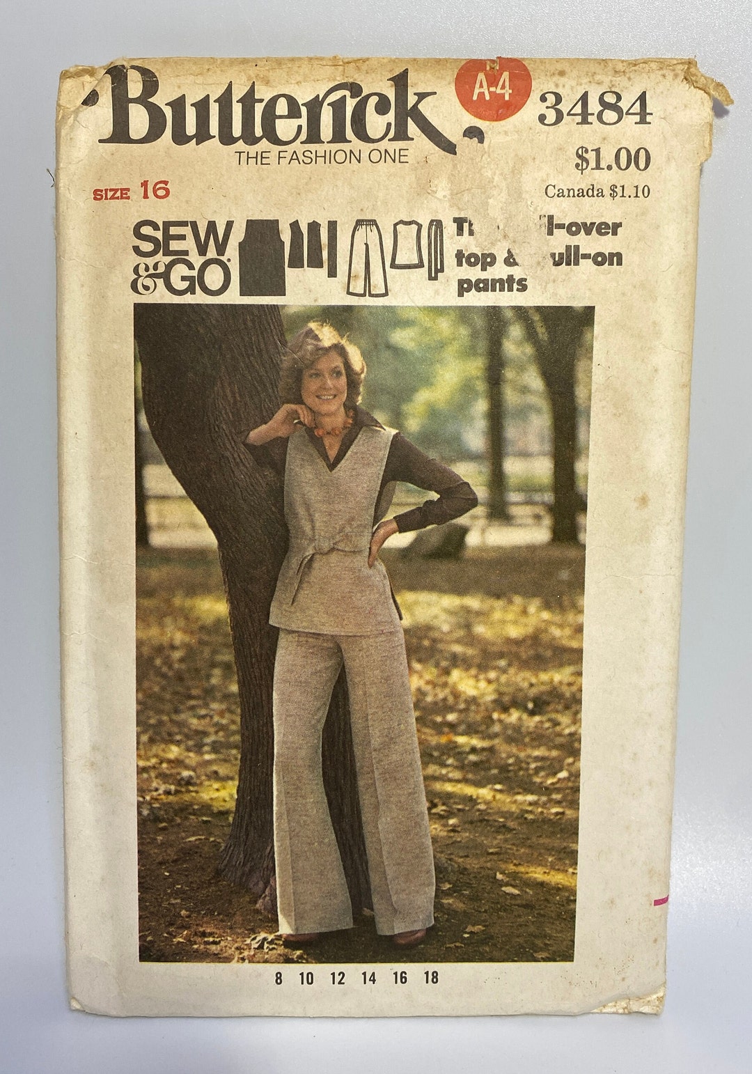Vintage Butterick Sewing Pattern 3484 Size 16 Misses Top, Pants, Belt ...