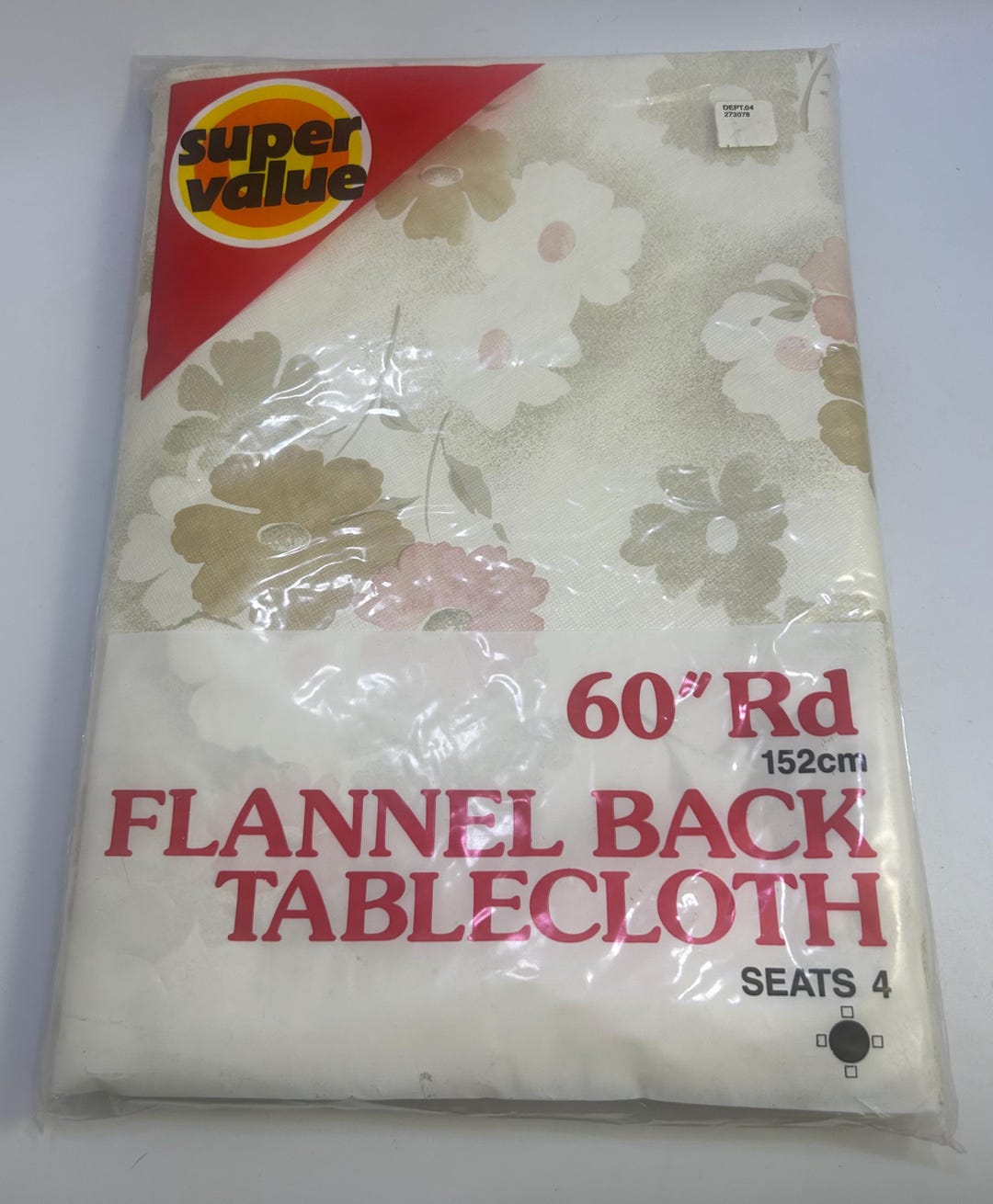 Vintage New Old Stock Super Value 60" Flannel Back Round Flower Design ...
