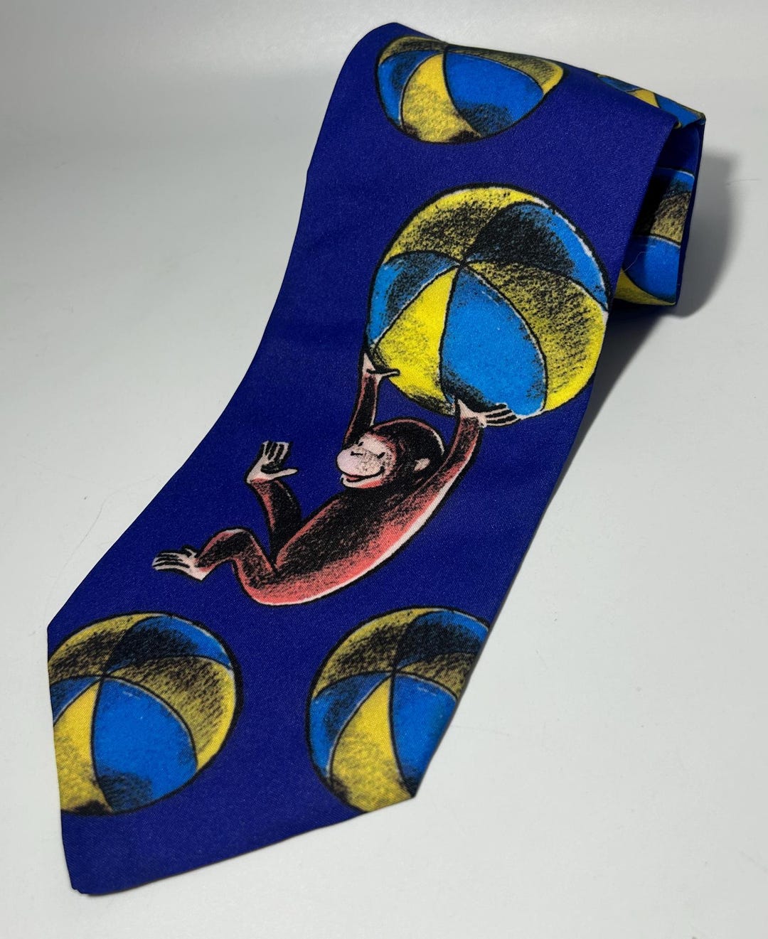 Vintage Ralph Marlin Curious George Design Wide Polyester 58.50 X 3.85 ...