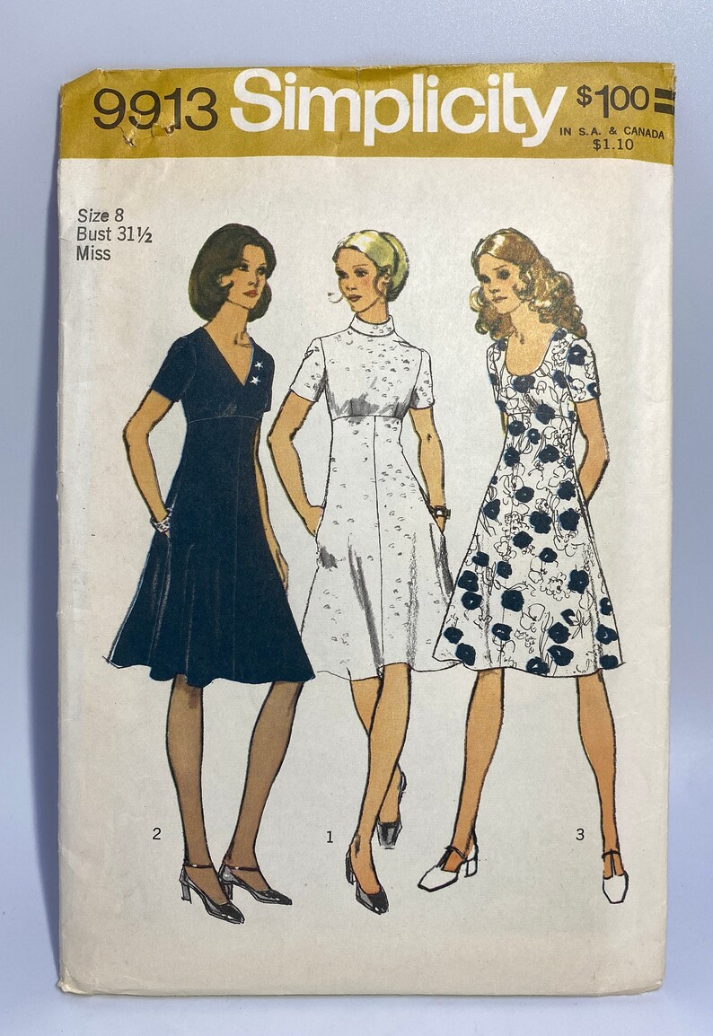 Vintage Simplicity Sewing Pattern 9913 Size 8 Bust 31 1/2 Misses Dress ...