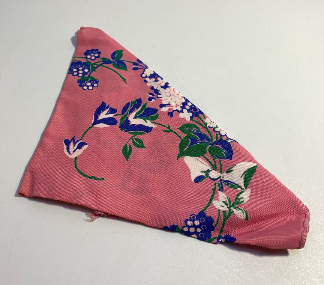 Vintage Pink With Blue and White Flowers Handkerchief 12" X 12.50" - Etsy
