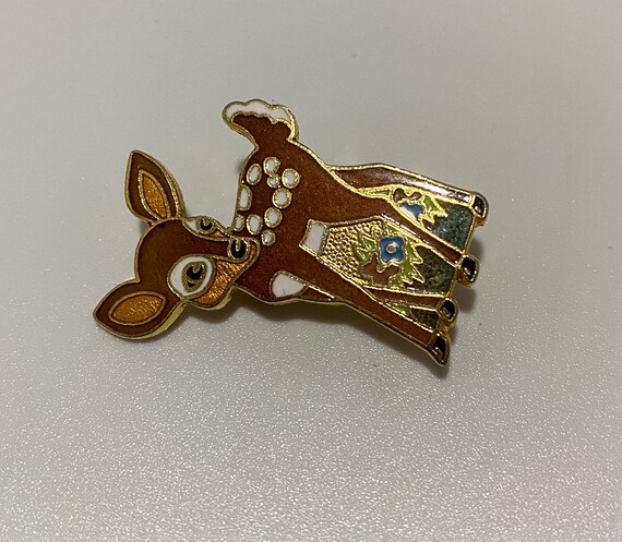 Vintage Aviva Taiwan Enamel Deer Pin 70s - Gem