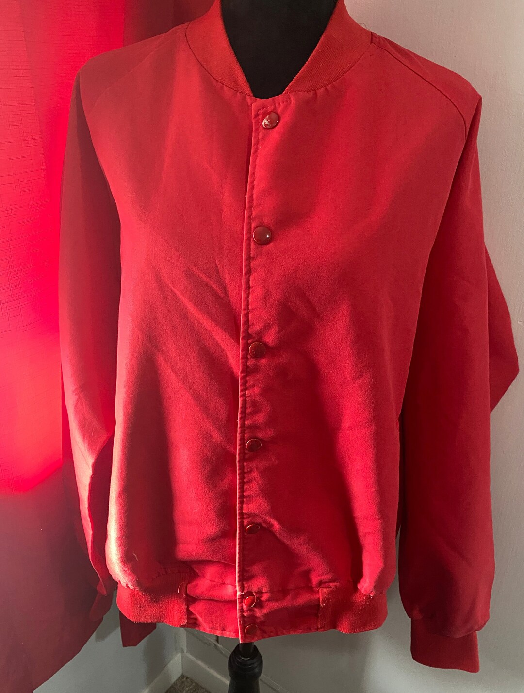 Vintage All Red Snap Button Front Bomber Style Sportsmaster Men's ...