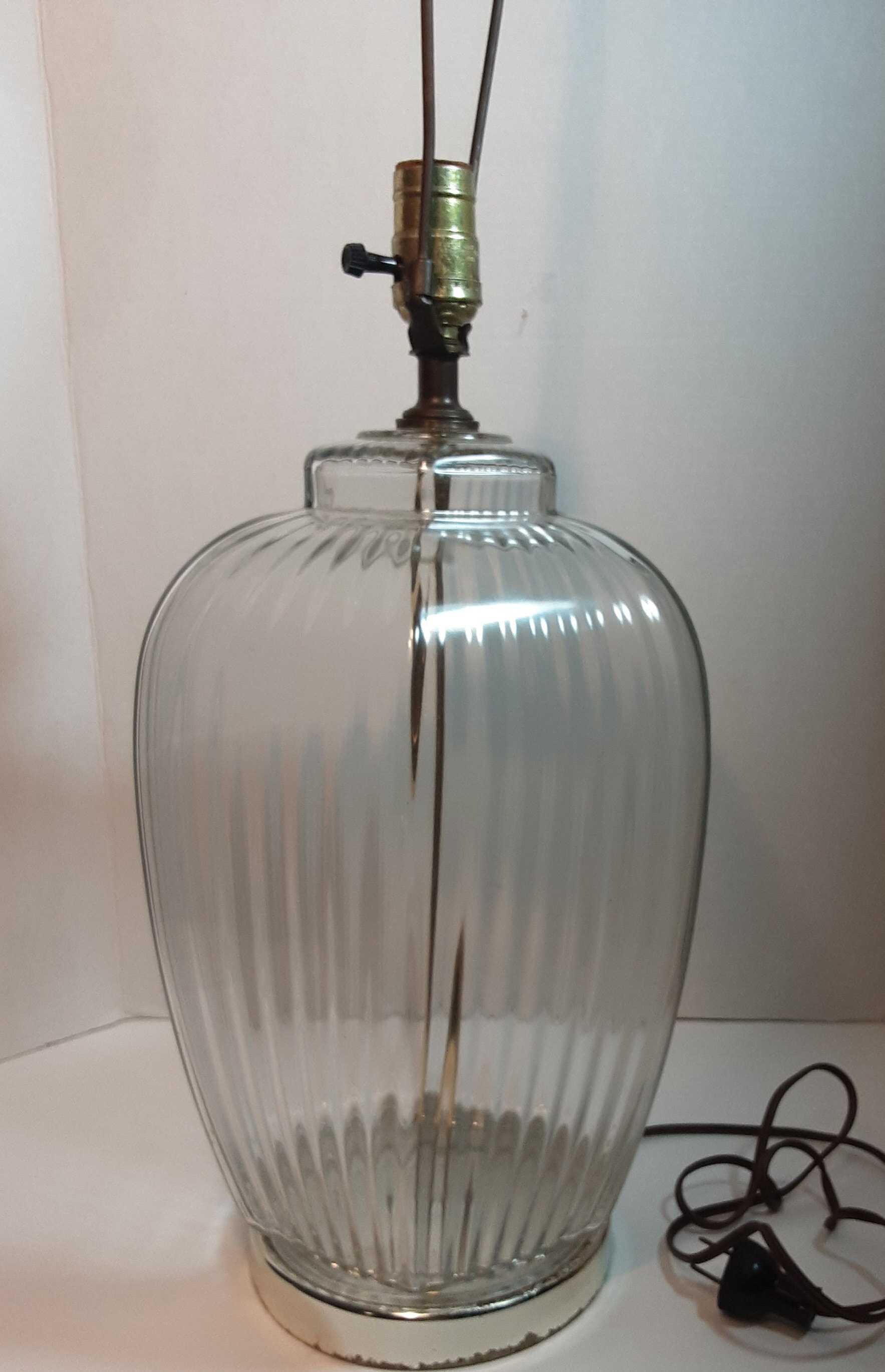 Large Optical Illusion Clear Glass Table Lamp With Metal Base. Heavy ...