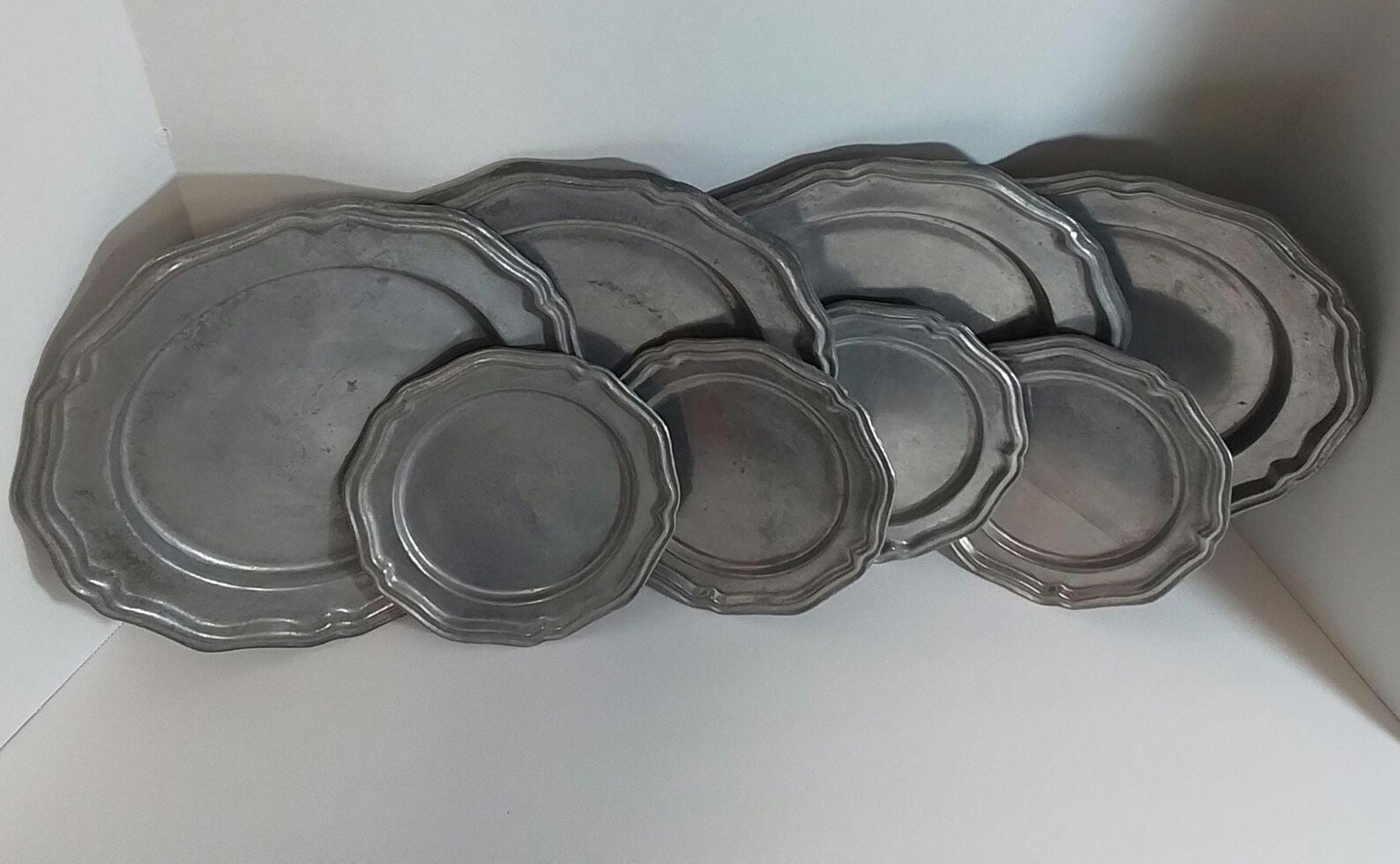 8 Piece Crown-castle Limited Pewter Dishware. 4 Dinner Plates. 4 Salad ...