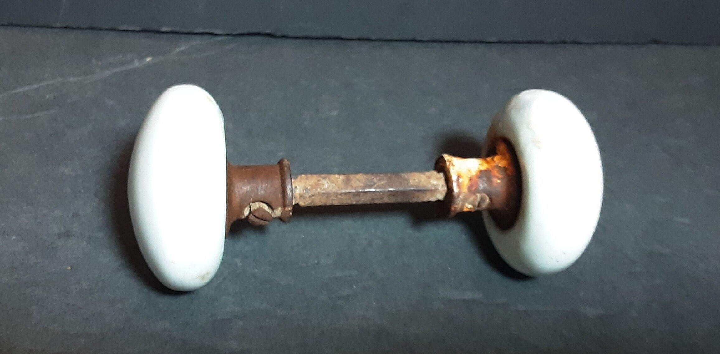 Antique Porcelain Rusty Metal Door Knob Set With Natural - Etsy