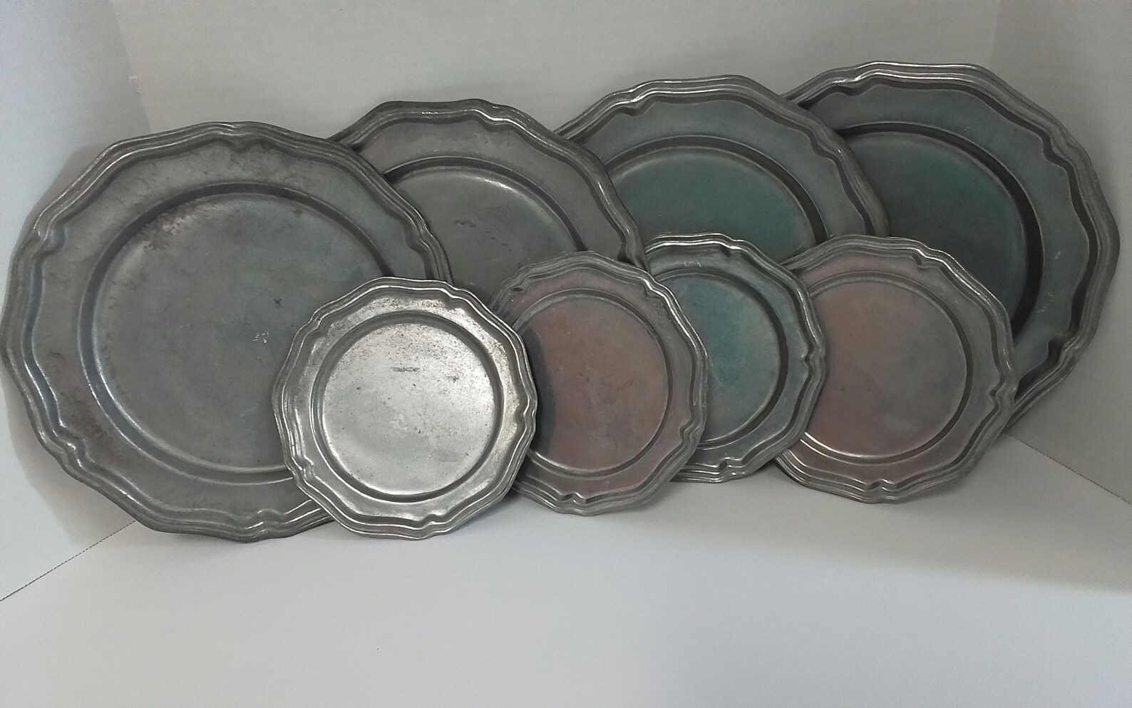 8 Piece Crown-castle Limited Pewter Dishware. 4 Dinner Plates. 4 Salad ...