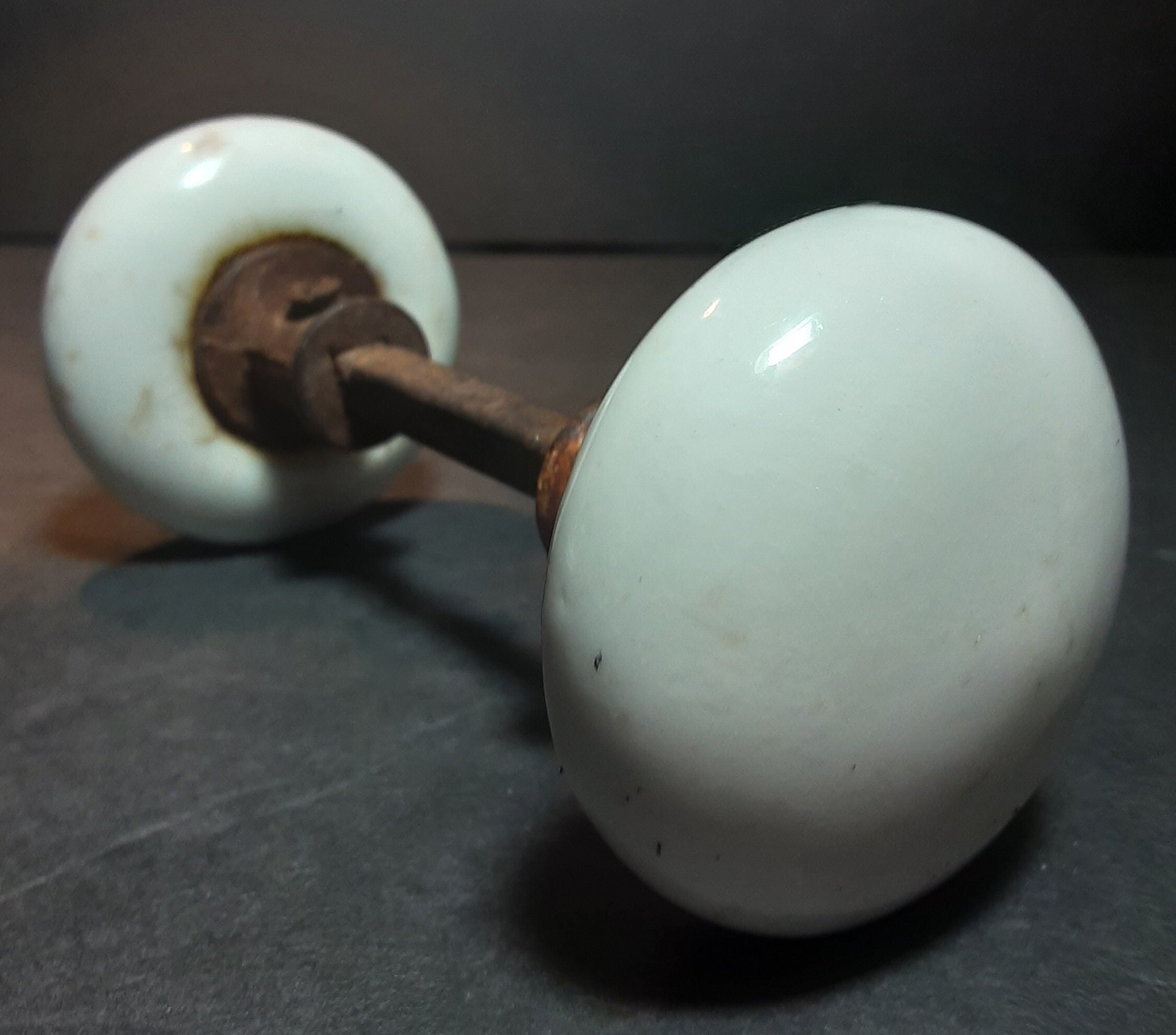 Antique Porcelain Rusty Metal Door Knob Set With Natural - Etsy