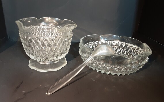 Indiana Glass diamond point 3 piece clear condiment relish | Etsy