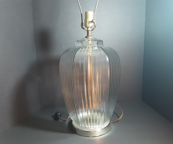 Large Optical Illusion Clear Glass Table Lamp With Metal Base. - Etsy