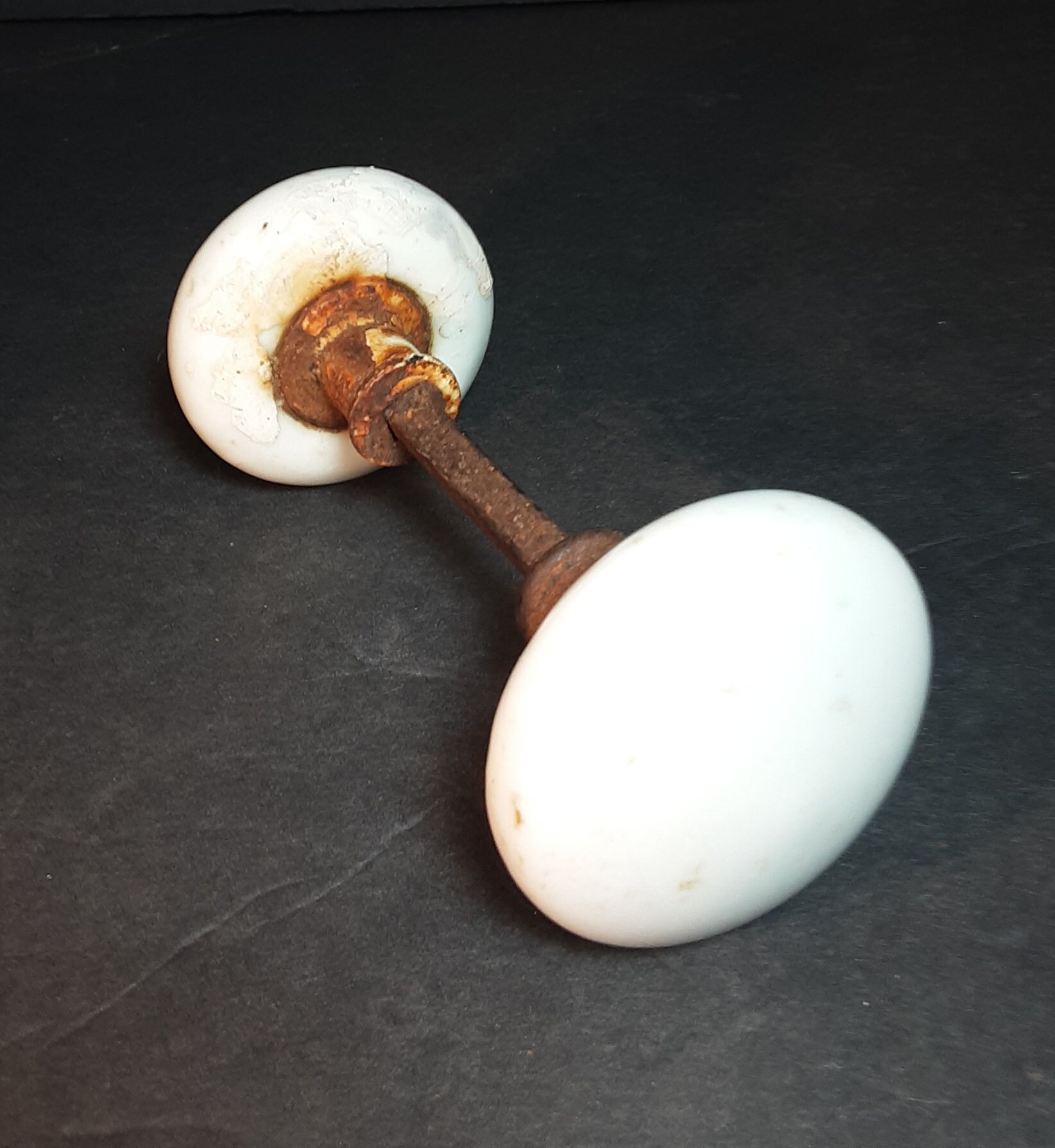 Antique Porcelain Rusty Metal Door Knob Set With Natural - Etsy