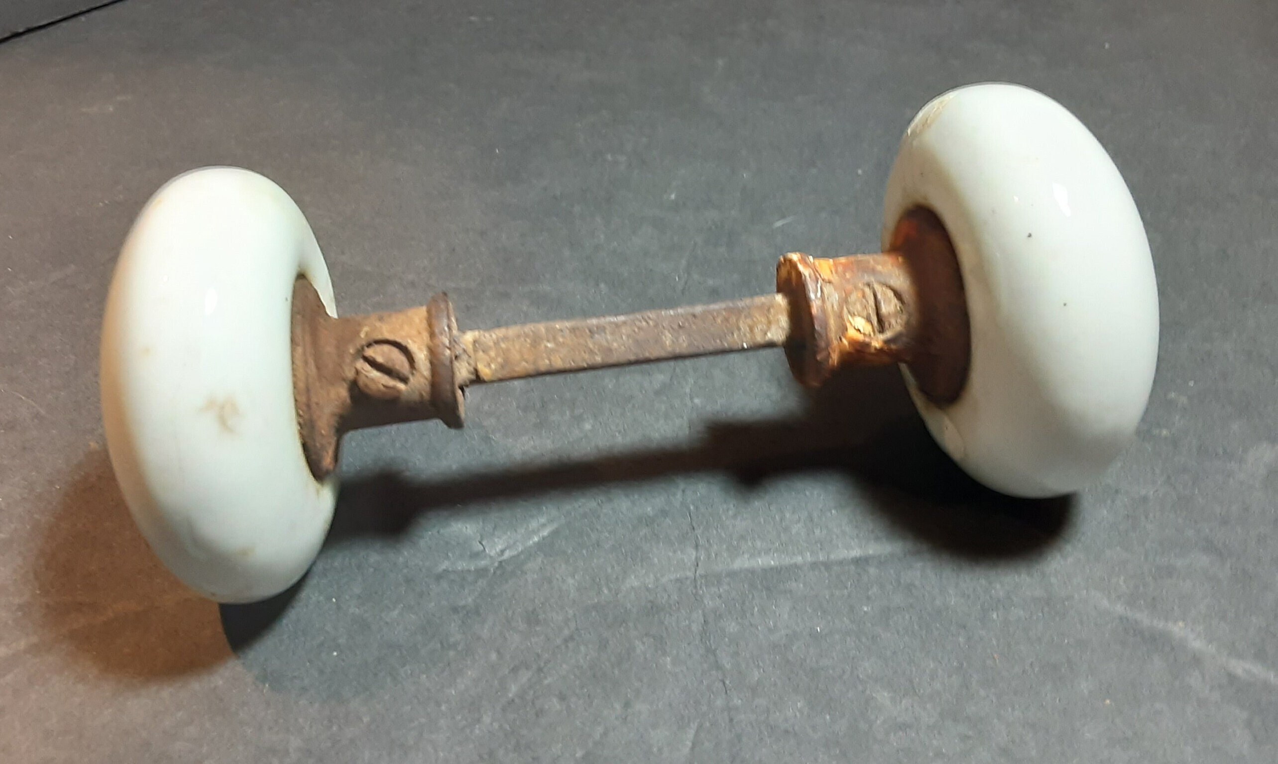 Antique Porcelain Rusty Metal Door Knob Set With Natural - Etsy