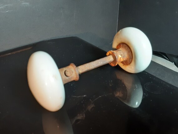 Antique Porcelain Rusty Metal Door Knob Set With Natural - Etsy