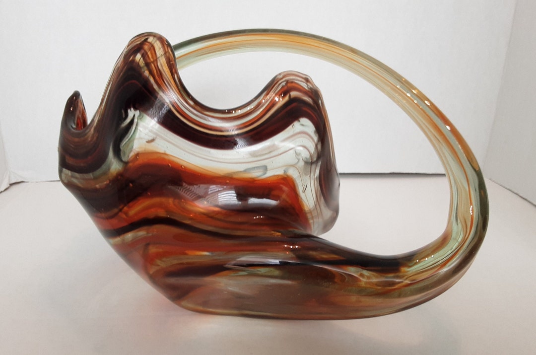 Sooner Ozark Arklahoma Art Glass Splash Bowl Handled Basket in Earth ...