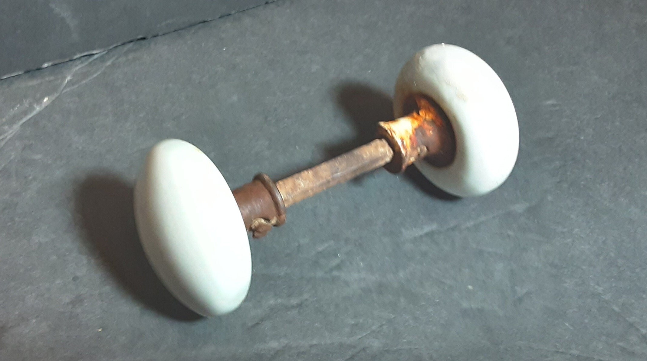 Antique Porcelain Rusty Metal Door Knob Set With Natural - Etsy