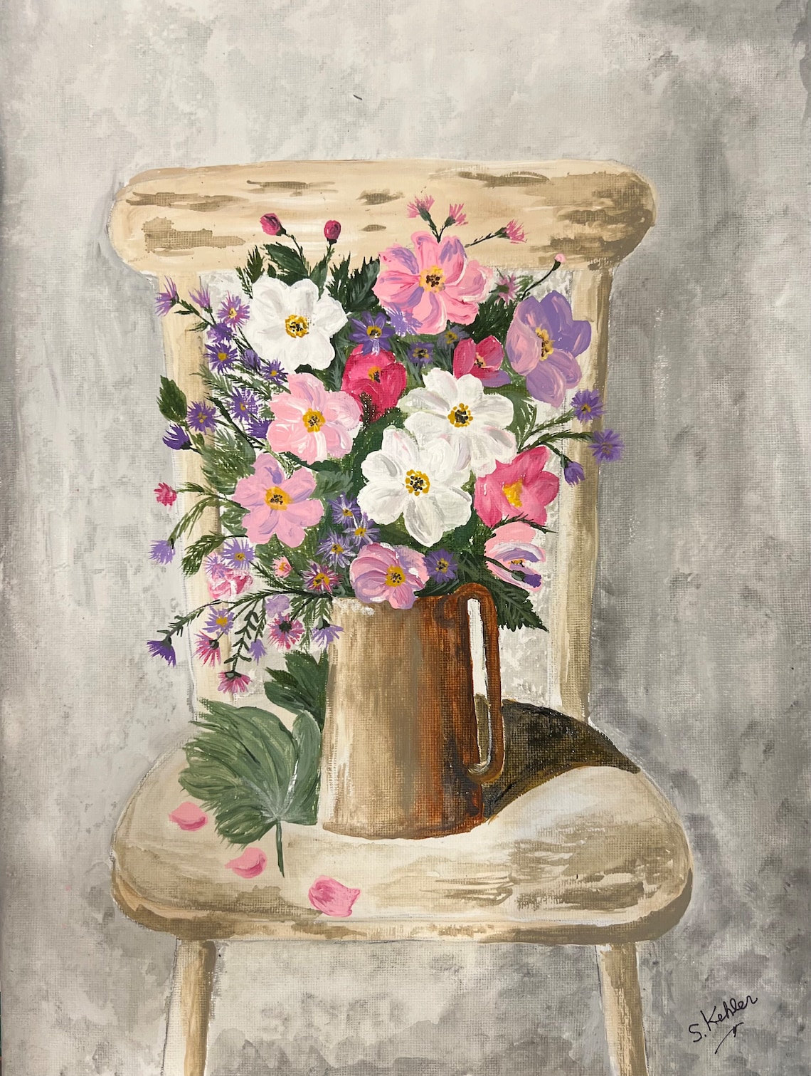 Painting of Chair of Flowers - Etsy