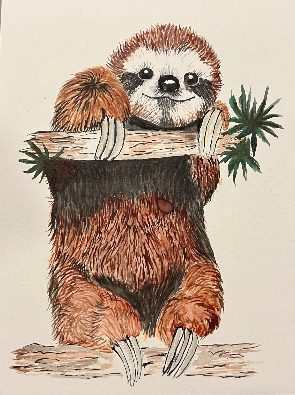 Sloth Hanging Around Watercolor Painting - Etsy