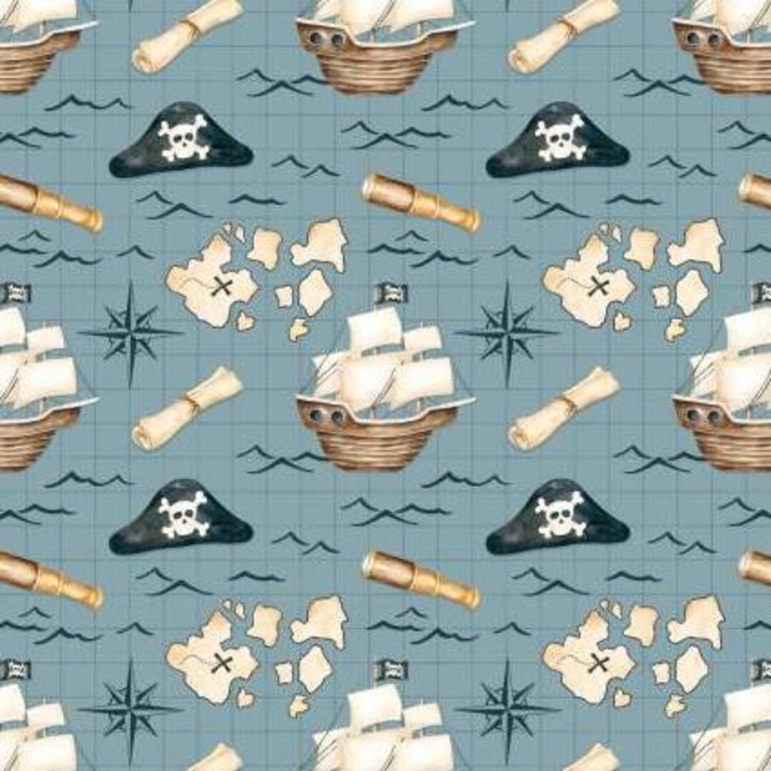 Fabric Cotton, TREASURE MAP, Blue, 56240101, 02, Quilt Fabrics, 100% ...