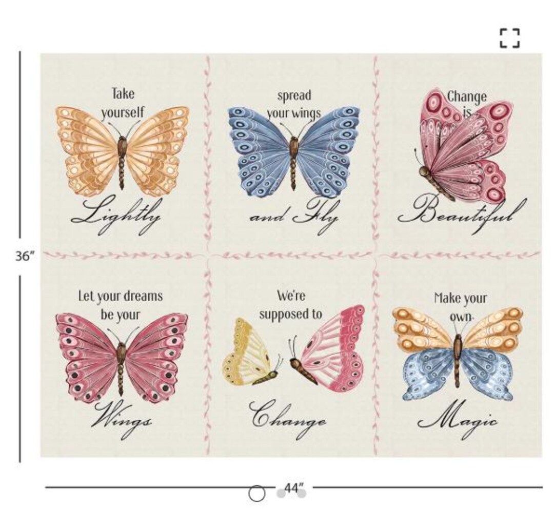 QUILT FABRIC Panel, 36"x44", BUTTERFLY, 49240508P, 100% Coton - Secret ...