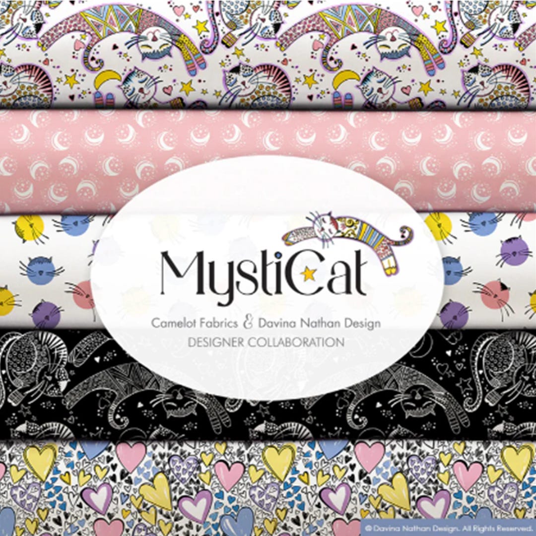 10 Prints, Cat, Heart, Moon - Mysticat of Camelot Fabrics - Etsy