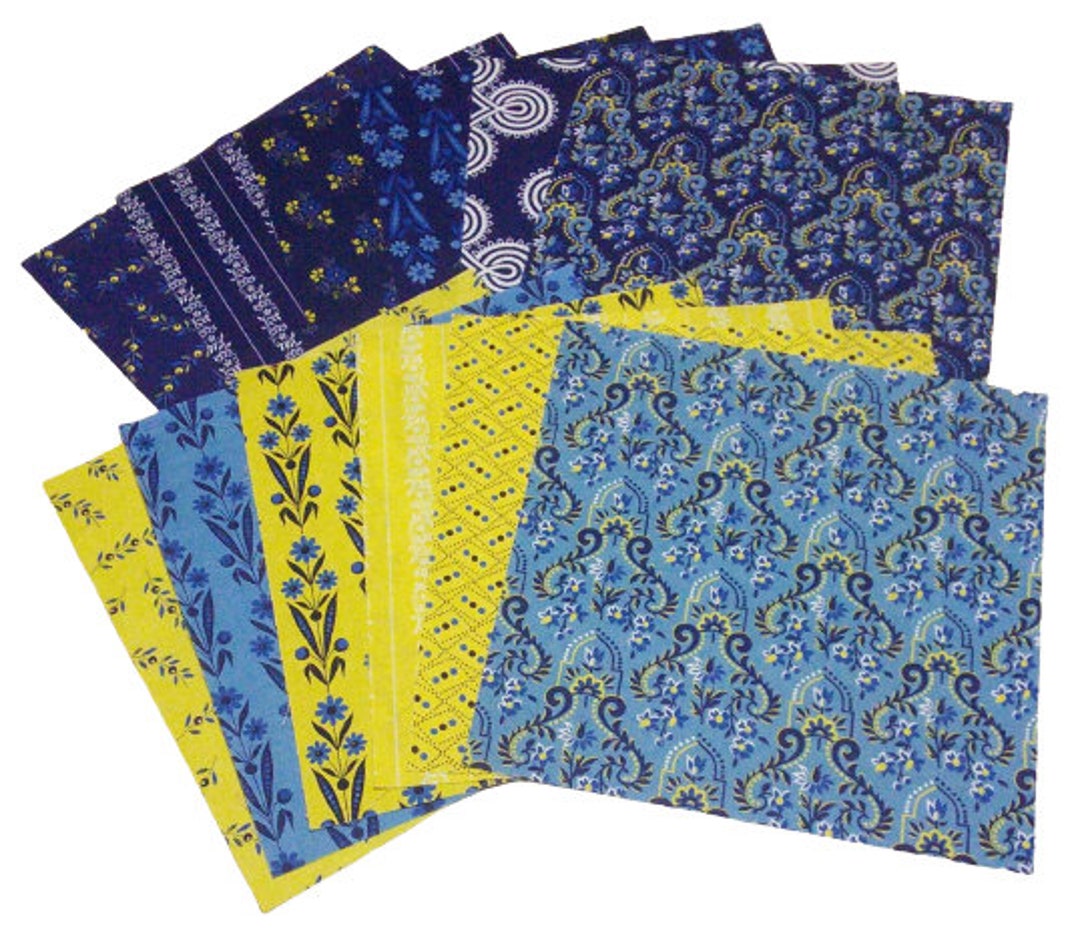 12 or 48 Layer Cake 10x10, Pre-cut Cotton, BLUE, YELLOW Somerset De ...