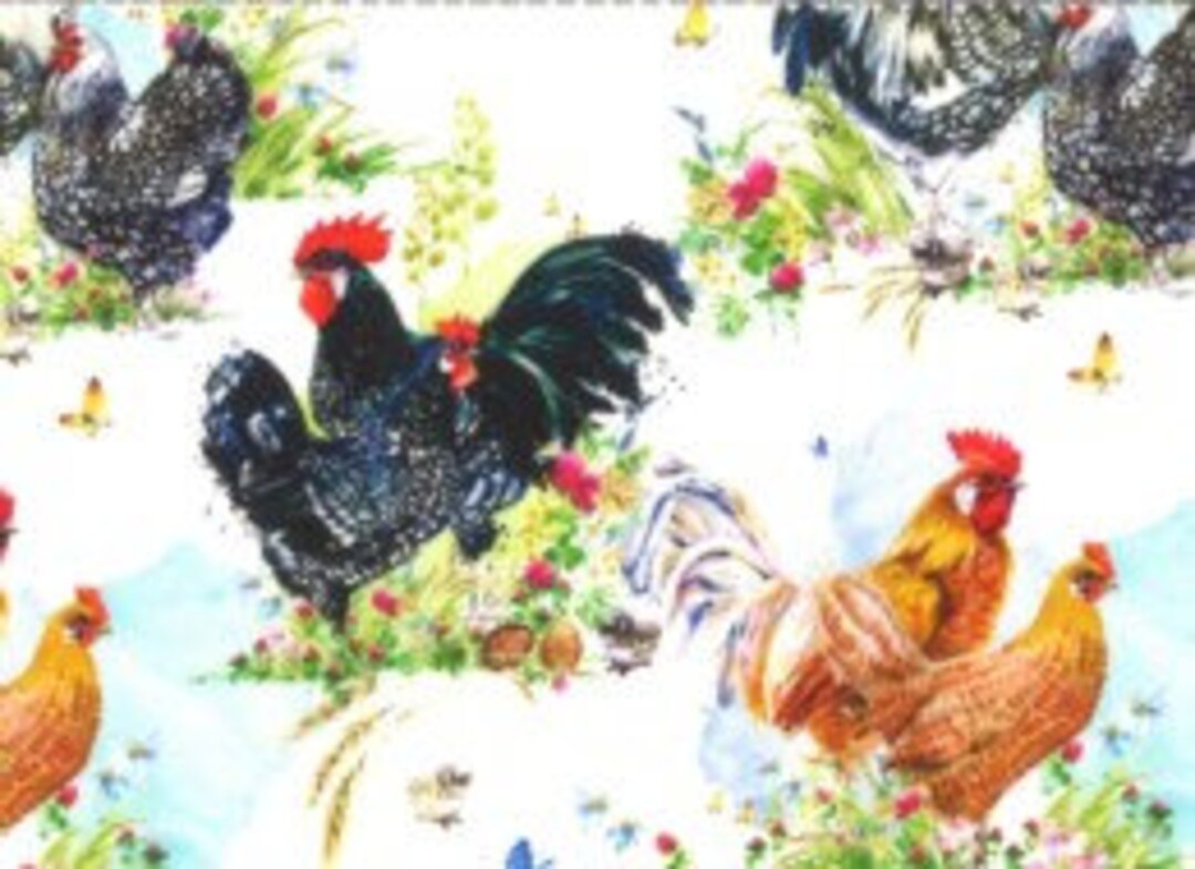 QUILT FABRIC Hen, Rooster, Farm Friends, 100% Coton - Etsy