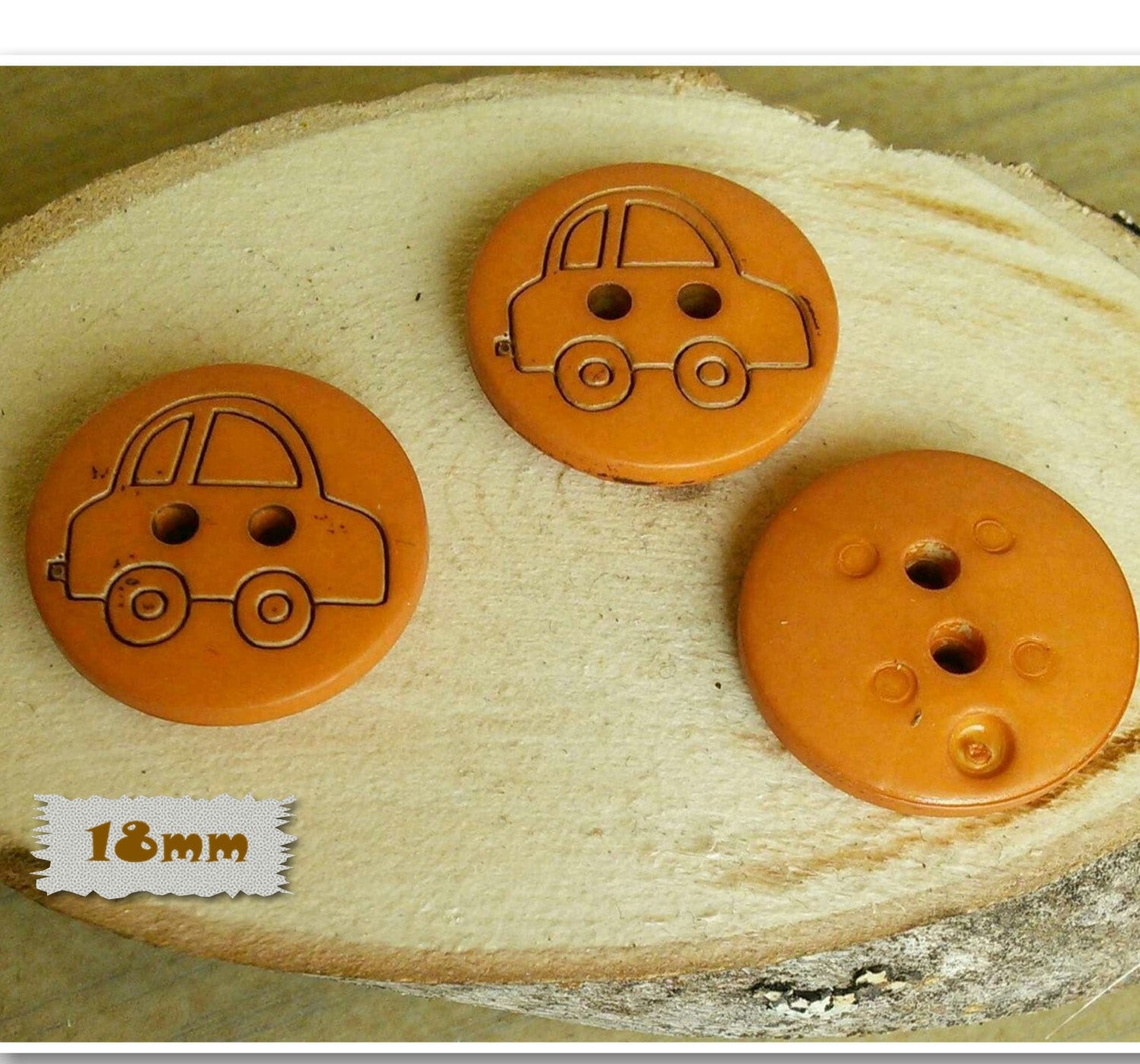 3 Buttons, 18mm, Char, Orange, Vintage, 1980s, Basic Button, Solid ...